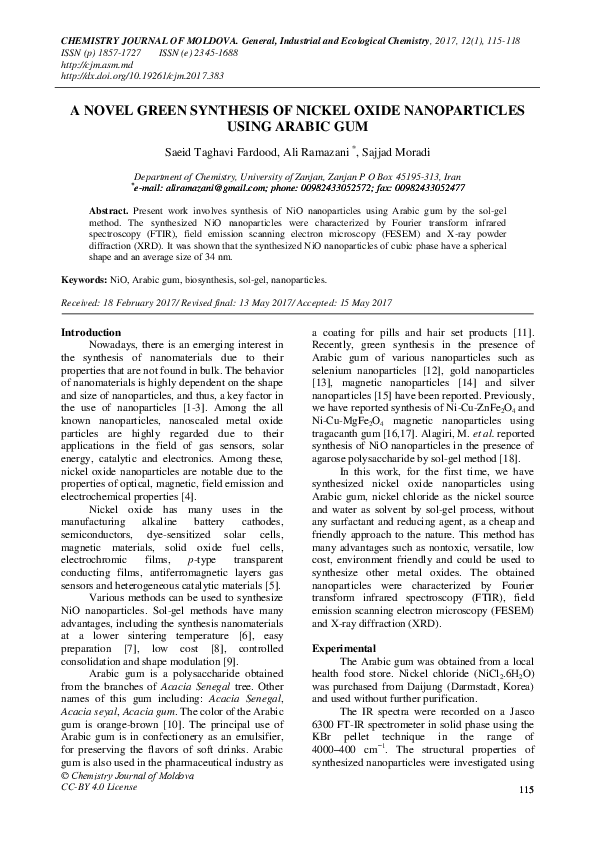 (PDF) A NOVEL GREEN SYNTHESIS OF NICKEL OXIDE NANOPARTICLES USING ... (PDF) A NOVEL GREEN SYNTHESIS OF NICKEL OXIDE NANOPARTICLES USING ...