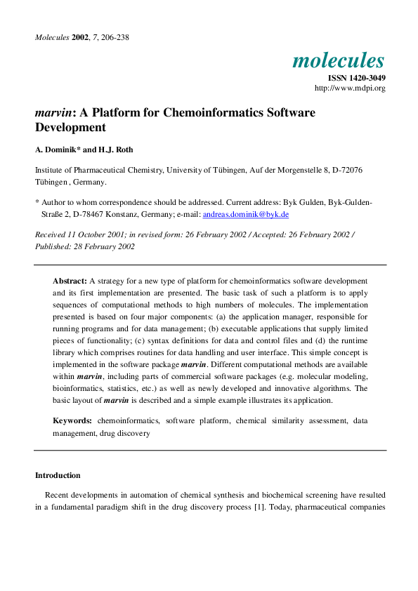 (PDF) marvin: A Platform for Chemoinformatics Software Development