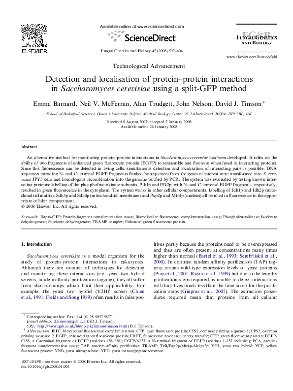 (PDF) Detection and localisation of protein–protein interactions in ...