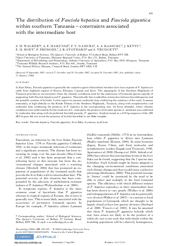 (PDF) The distribution of Fasciola hepatica and Fasciola gigantica ...