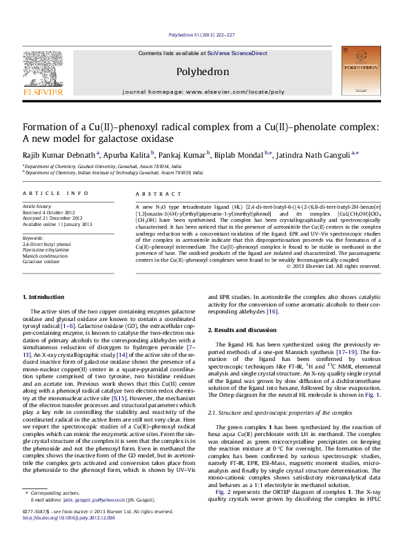 (PDF) Formation of a Cu(II)–phenoxyl radical complex from a Cu(II)–phenolate complex: A new ...