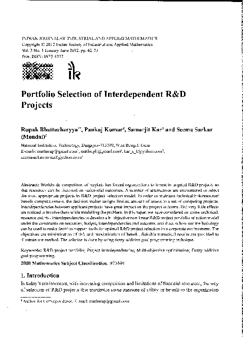 (PDF) Portfolio Selection of Interdependent R&D Projects