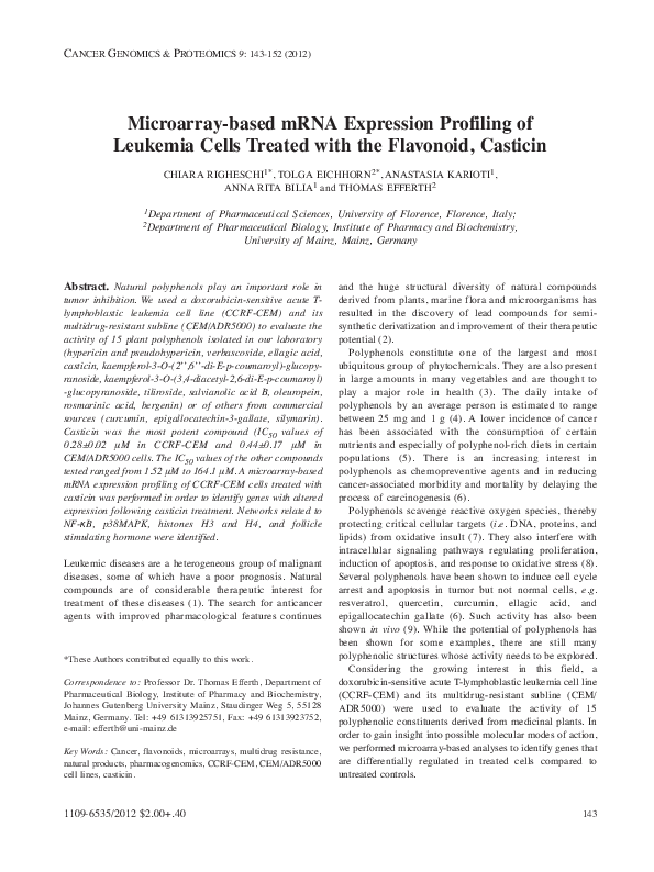 Pdf Microarray Based Mrna Expression Profiling Of Leukemia Cells