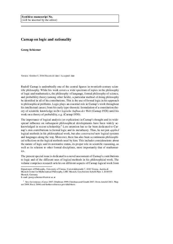 (PDF) Carnap on logic and rationality