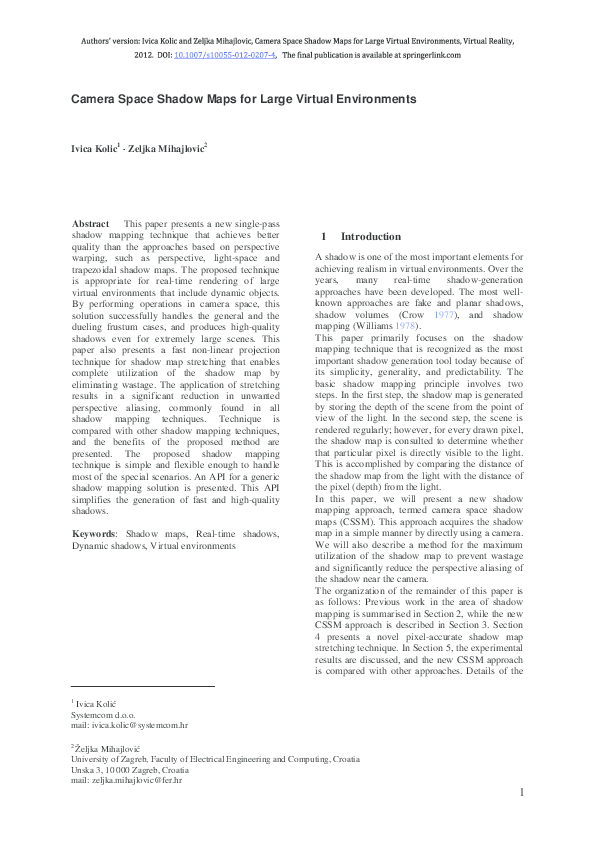 (PDF) Camera space shadow maps for large virtual environments | Zeljka ...