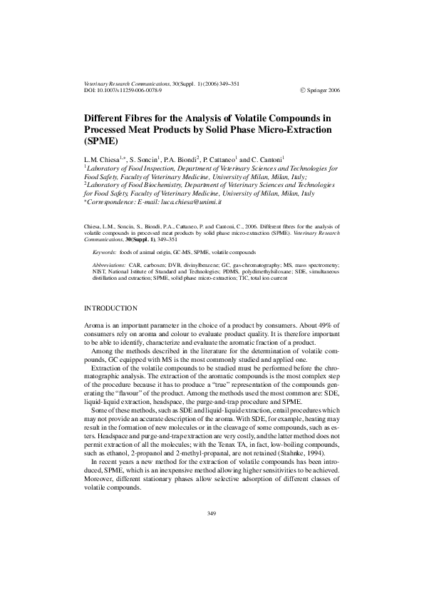 Pdf Different Fibres For The Analysis Of Volatile Compounds In Processed Meat Products By