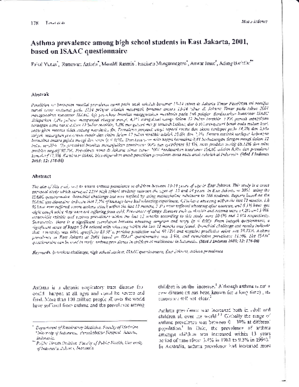 (PDF) Asthma prevalence among high school students in East Jakarta ...