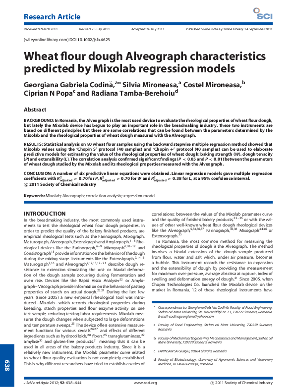 (PDF) Wheat flour dough Alveograph characteristics predicted by Mixolab ...