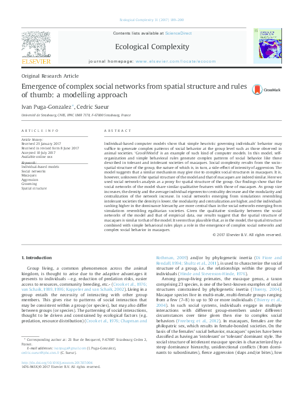 Pdf Emergence Of Complex Social Networks From Spatial Structure And
