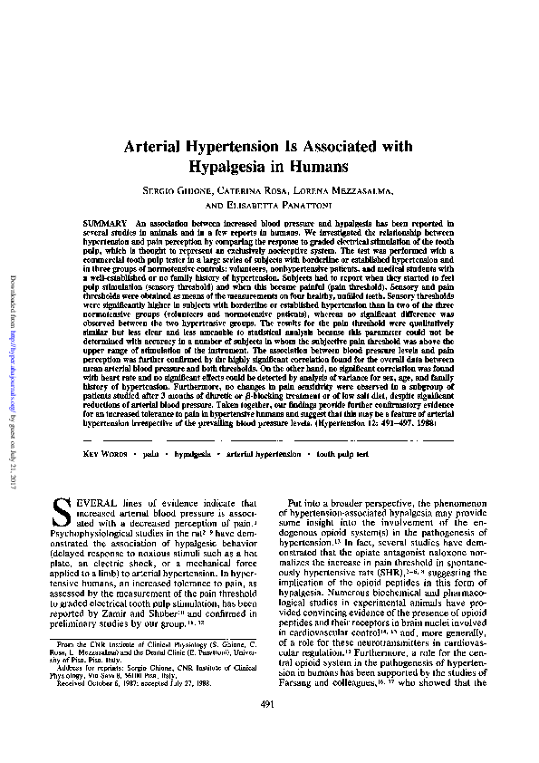 (PDF) Arterial hypertension is associated with hypalgesia in humans