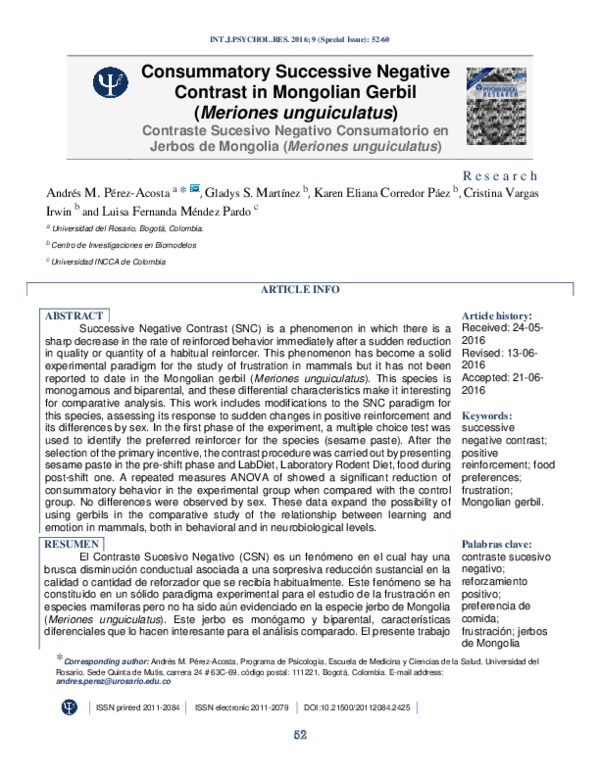 (PDF) Consummatory Successive Negative Contrast in Mongolian Gerbil ...