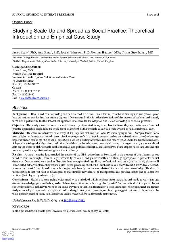 (PDF) Studying Scale up and Spread as Social Practice: Theoretical ...