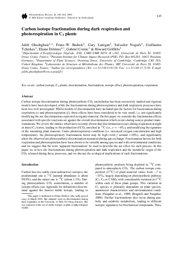 (PDF) Carbon isotope fractionation during dark respiration and ...