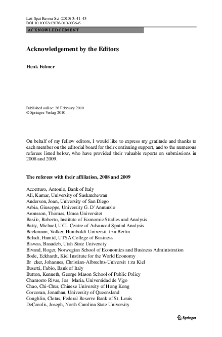 (PDF) Acknowledgement by the Editors | Henk Folmer - Academia.edu