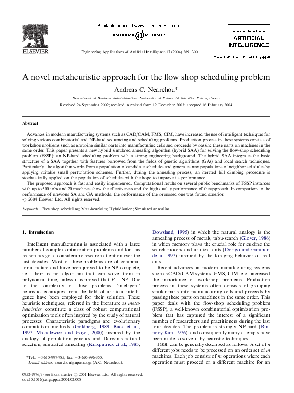 (PDF) A novel metaheuristic approach for the flow shop scheduling problem
