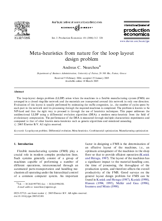 (PDF) Meta-heuristics from nature for the loop layout design problem