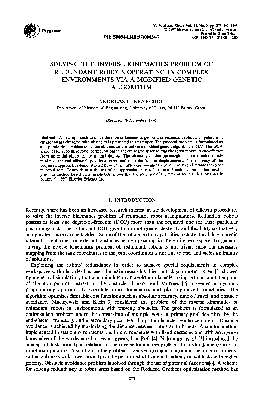 (PDF) Solving the inverse kinematics problem of redundant robots operating in complex ...