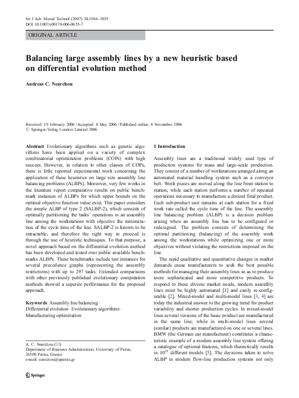 (PDF) Balancing large assembly lines by a new heuristic based on ...