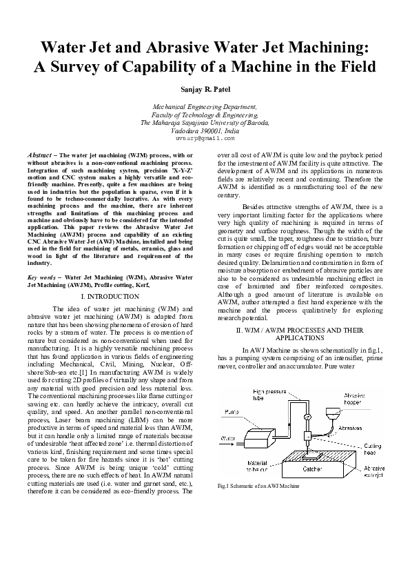 (PDF) Water Jet and Abrasive Water Jet Machining: A Survey of ...