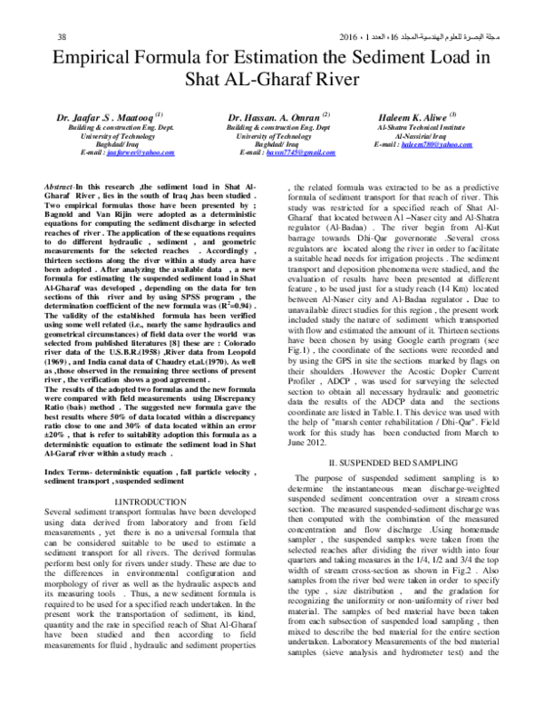 (PDF) Empirical Formula for Estimation the Sediment Load in Shat AL ...