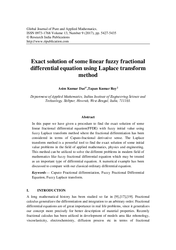 (PDF) Exact solution of some linear fuzzy fractional differential equation using Laplace ...