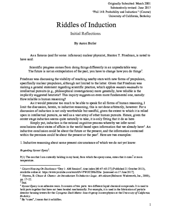 (PDF) Riddles of Induction: Initial Reflections