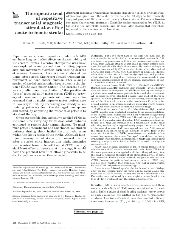 (PDF) Effect of different frequencies of repetitive transcranial magnetic stimulation on motor ...