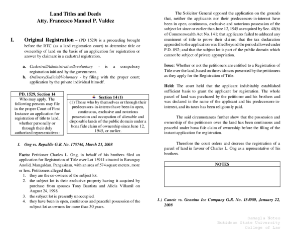 (DOC) Land Titles and Deeds