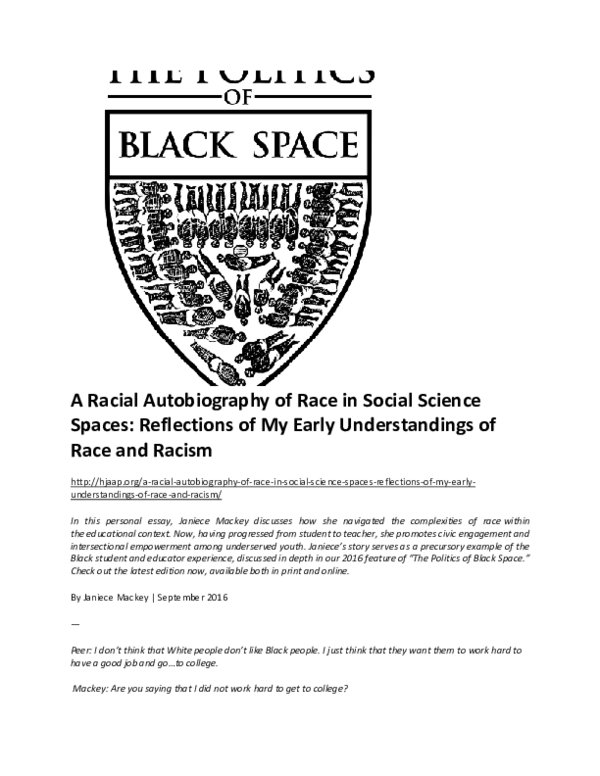 (PDF) A Racial Autobiography of Race in Social Science Spaces ...