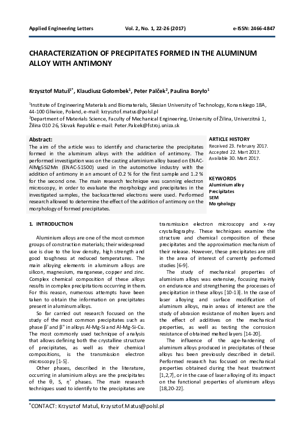 (PDF) CHARACTERIZATION OF PRECIPITATES FORMED IN THE ALUMINUM ALLOY ...