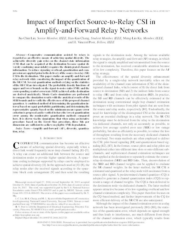 Pdf Impact Of Imperfect Source To Relay Csi In Amplify And Forward Relay Networks