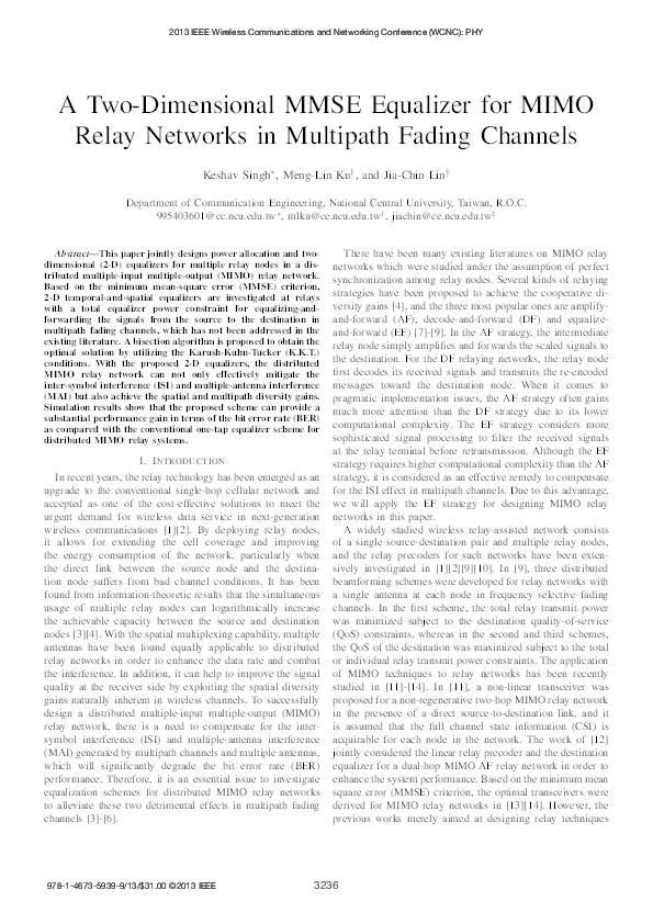 (PDF) A Two-Dimensional MMSE Equalizer for MIMO Relay Networks in ...
