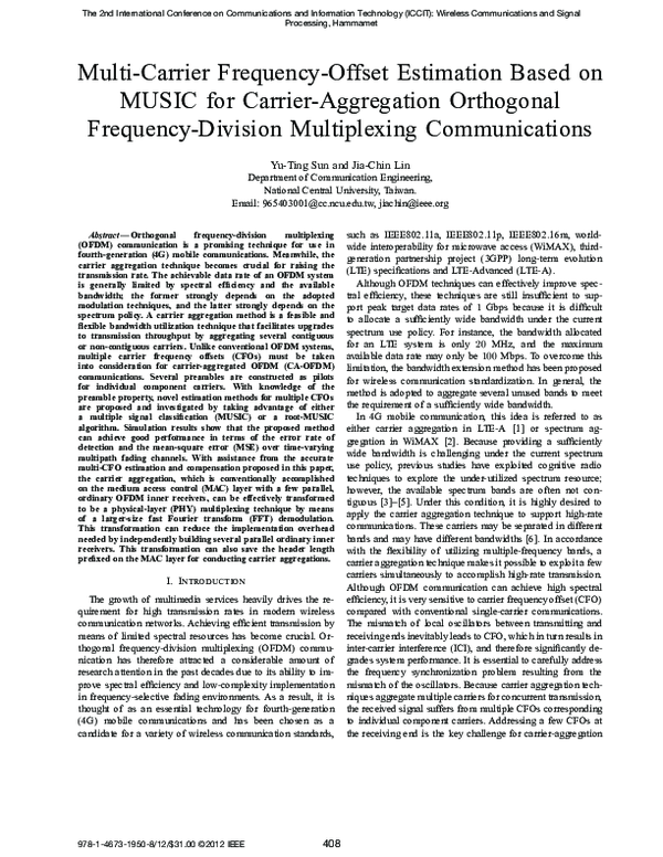 Pdf Multi Carrier Frequency Offset Estimation Based On Music For