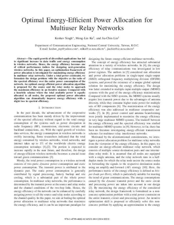 Pdf Optimal Energy Efficient Power Allocation For Multiuser Relay Networks Jia Chin Lin