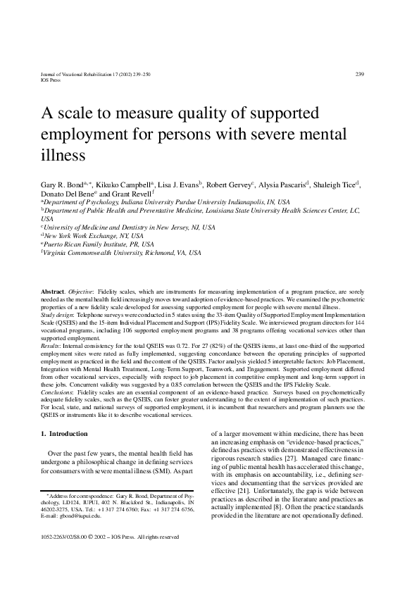 (PDF) A scale to measure quality of supported employment for persons ...