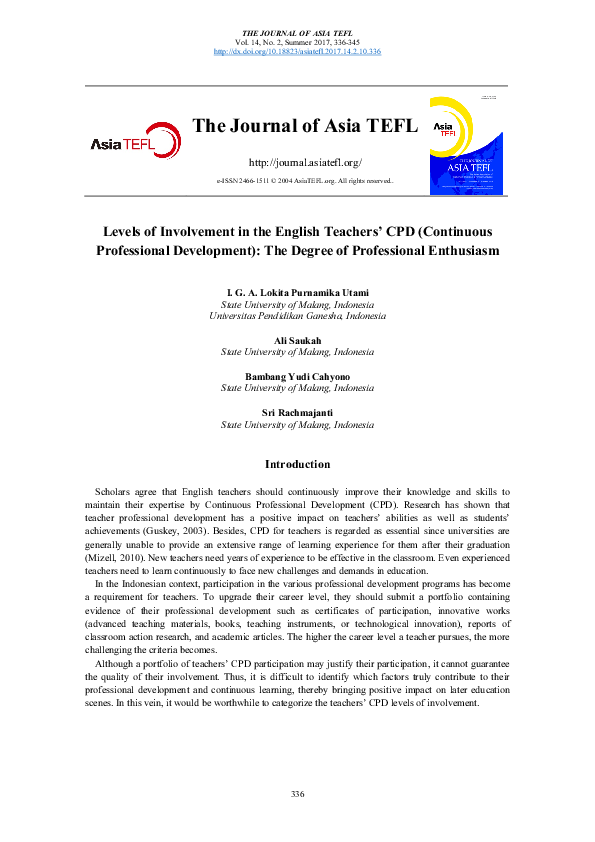 (PDF) Levels of Involvement in the English Teachers' CPD (Continuous ...