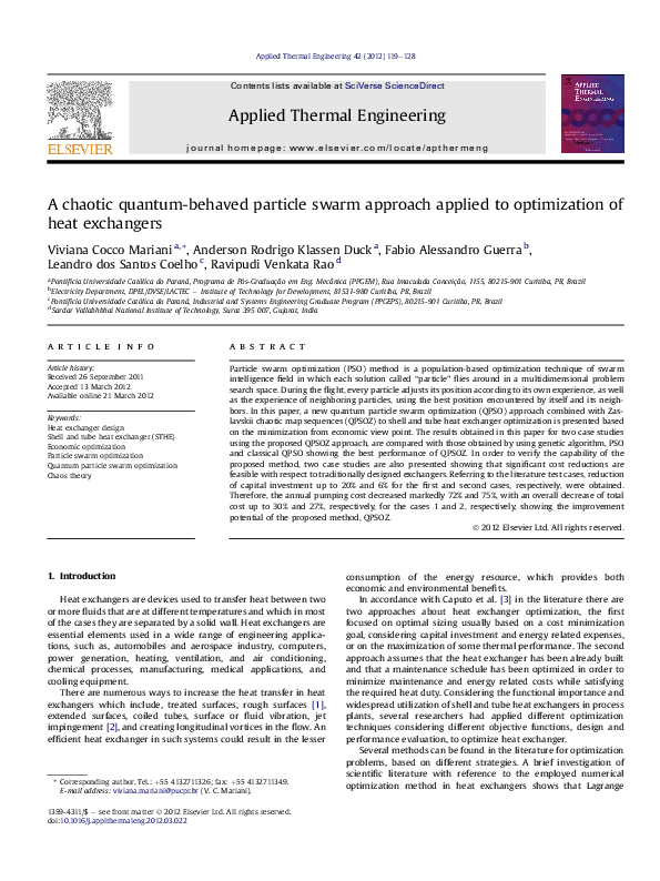 Pdf A Chaotic Quantum Behaved Particle Swarm Approach Applied To Optimization Of Heat