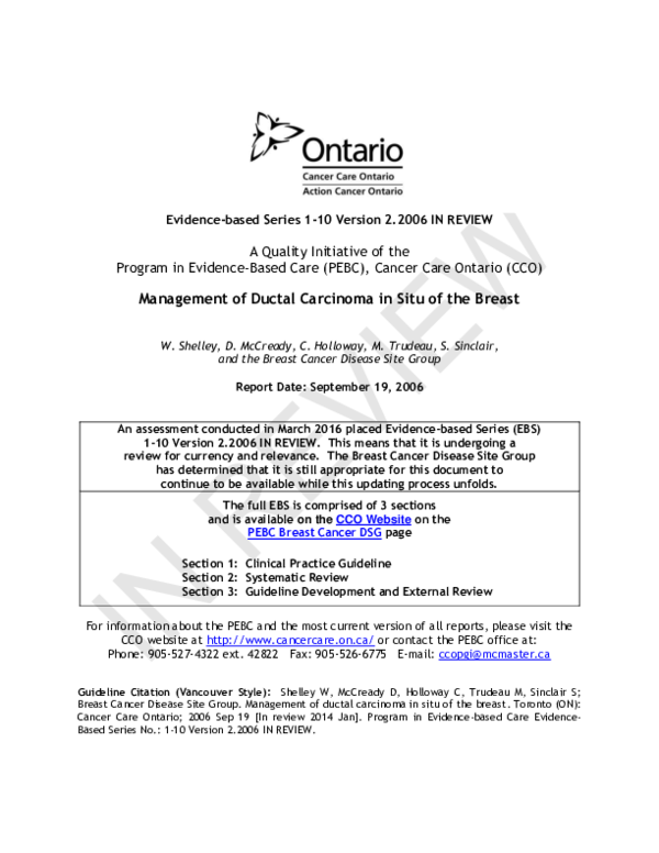 (PDF) Management of Ductal Carcinoma in Situ of the Breast: A Clinical ...