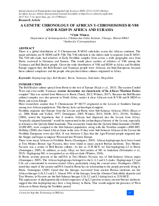 (PDF) A GENETIC CHRONOLOGY OF AFRICAN Y-CHROMOSOMES R-V88 AND R-M269 IN ...