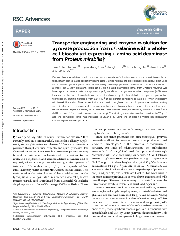 (PDF) Transporter engineering and enzyme evolution for pyruvate ...