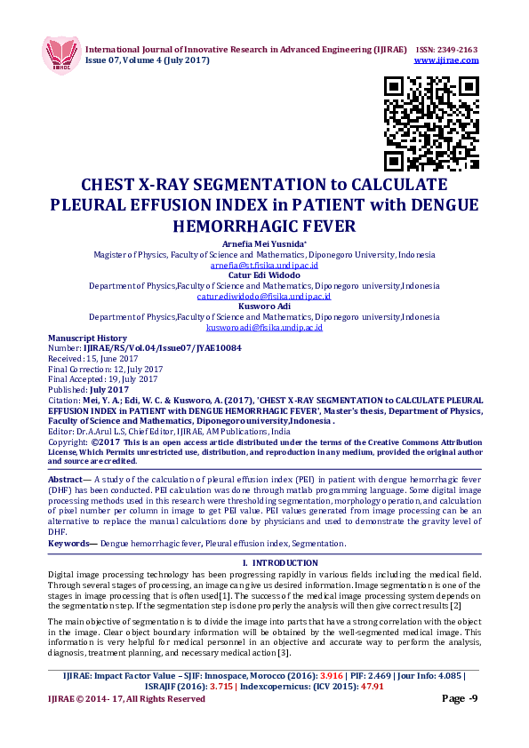 Pdf Chest X Ray Segmentation To Calculate Pleural Effusion Index In Patient With Dengue 