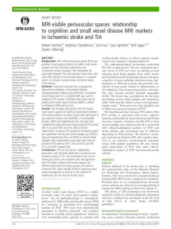 (PDF) MRI-visible perivascular spaces: relationship to cognition and ...
