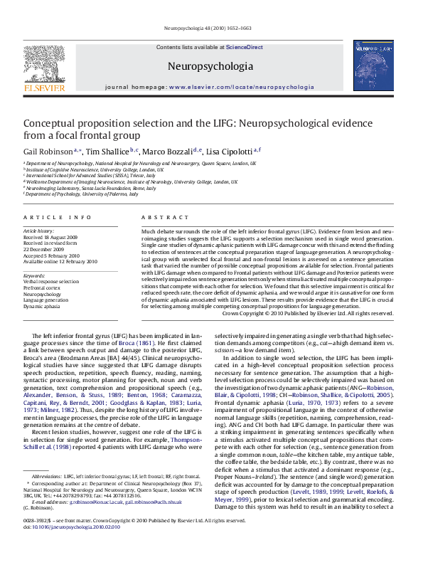 (PDF) Conceptual proposition selection and the LIFG: Neuropsychological ...