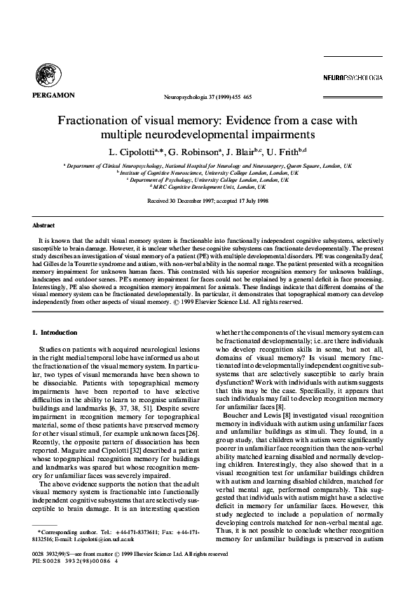 (PDF) Fractionation of Visual Memory in Developmental Disorders