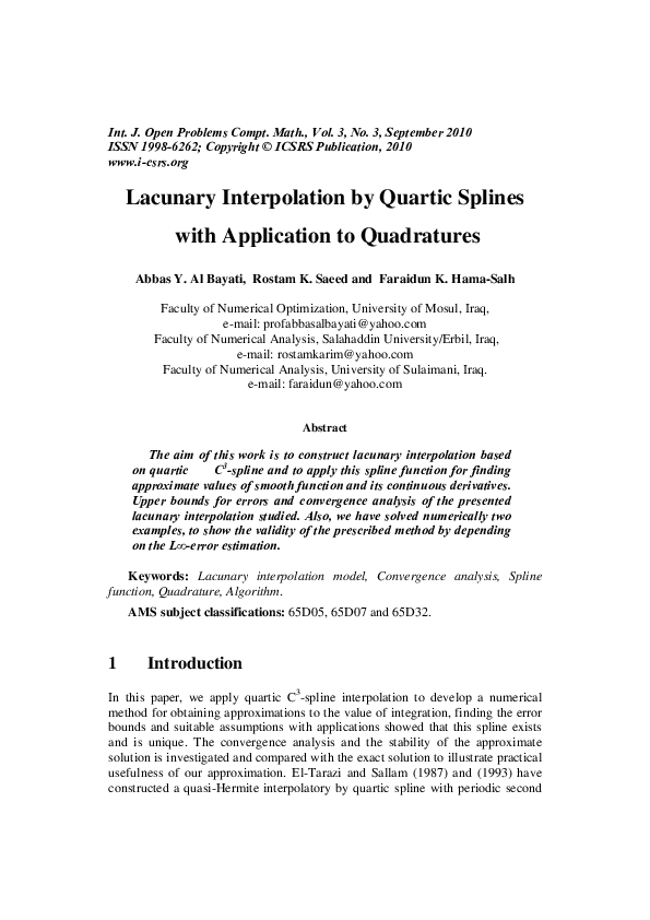 (PDF) Lacunary Interpolation by Quartic Splines with Application to Quadratures