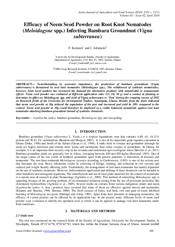 (PDF) Efficacy of Neem Seed Powder on Root Knot Nematodes (Meloidogyne ...