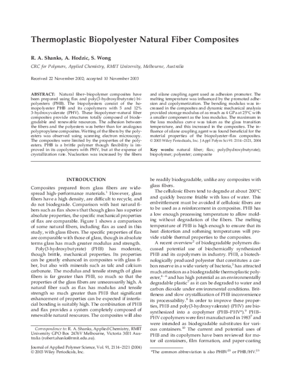 (PDF) Thermoplastic biopolyester natural fiber composites