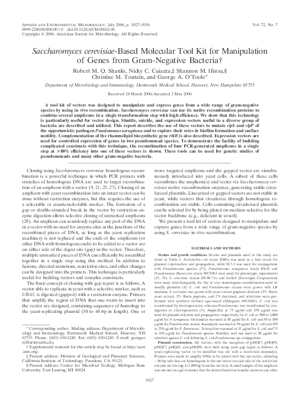 (PDF) Saccharomyces cerevisiae-Based Molecular Tool Kit for Manipulation of Genes from Gram ...