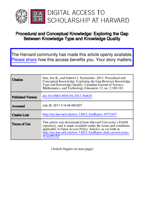 (PDF) Procedural and Conceptual Knowledge: Exploring the Gap Between ...