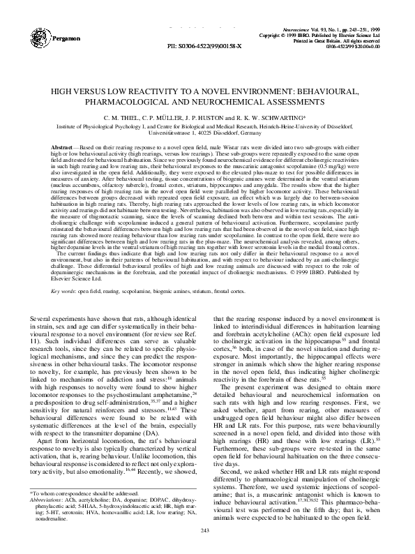 (PDF) High versus low reactivity to a novel environment: behavioural ...